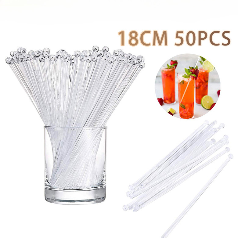 100pcs Clear Coffee Stirrer Rod Cocktail Paddle Drink Bar Stirrers Ball ...