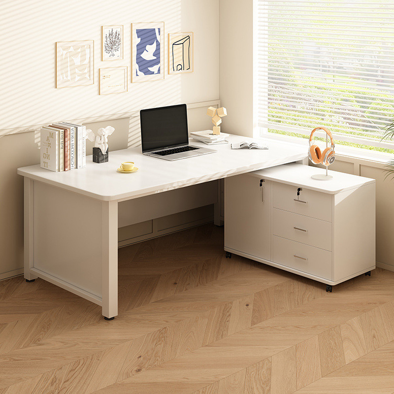 Corner Computer Desk Home Study Table L Modern Cream Style Wire-Wrap ...