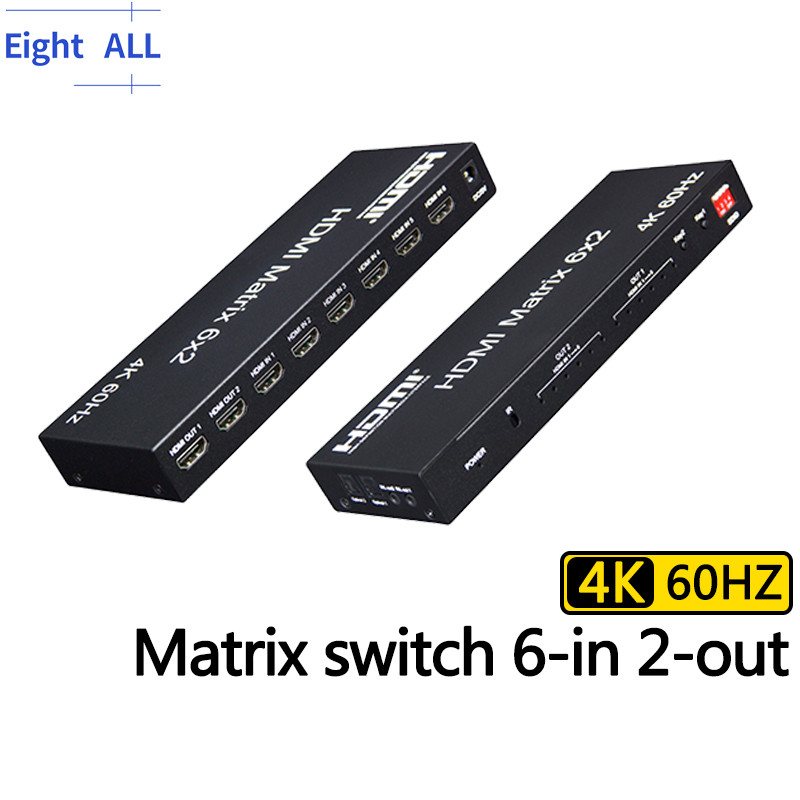Matrix Switch HDMI 6x2 4K 60Hz HDMI Matrix 6 in 2 out Video Switcher Splitter with optical R/L ...