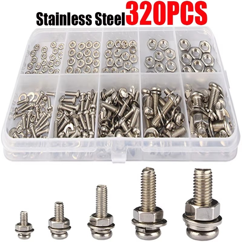 M3 Stainless Steel Hexagon Hex Socket Screw Nut Set - Flat Round Caps ...