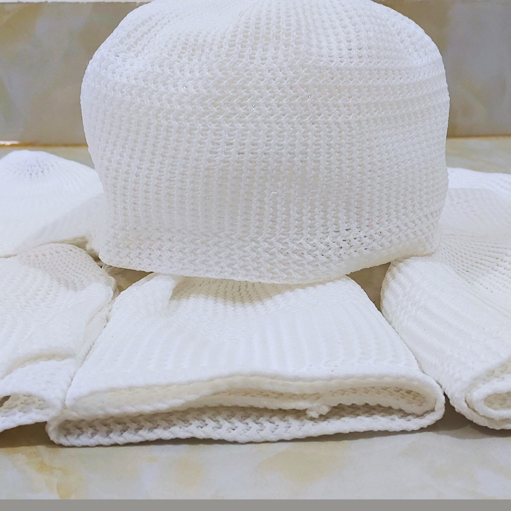 PUTIH Plain Adult Hajj Knitted Peci White Peci Hajj Umrah Souvenir ...