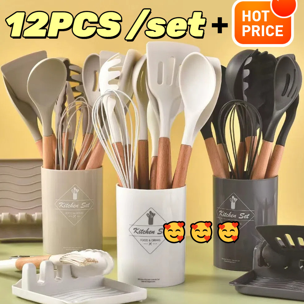 A Set Silicone Kitchen Utensils Set Non-stick Silicone Cooking Utensils ...
