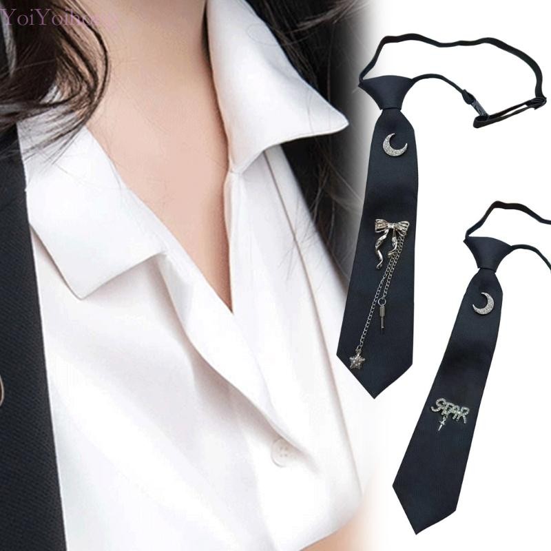 YOI Black Necktie with Moon Star Pendant and Tassels Pre Tied Uniform ...