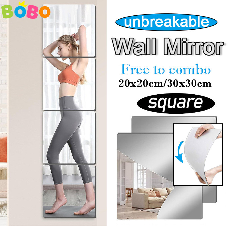 6Pcs Square Wall Mirror Bedroom Living Room HD Mirror Sticker Self ...