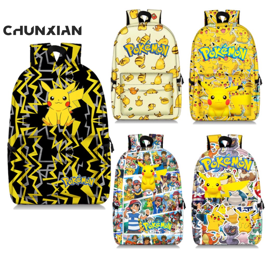 3pcs Pokemon Kids School Backpack, Kawaii Pikachu Storage Bag Anime ...