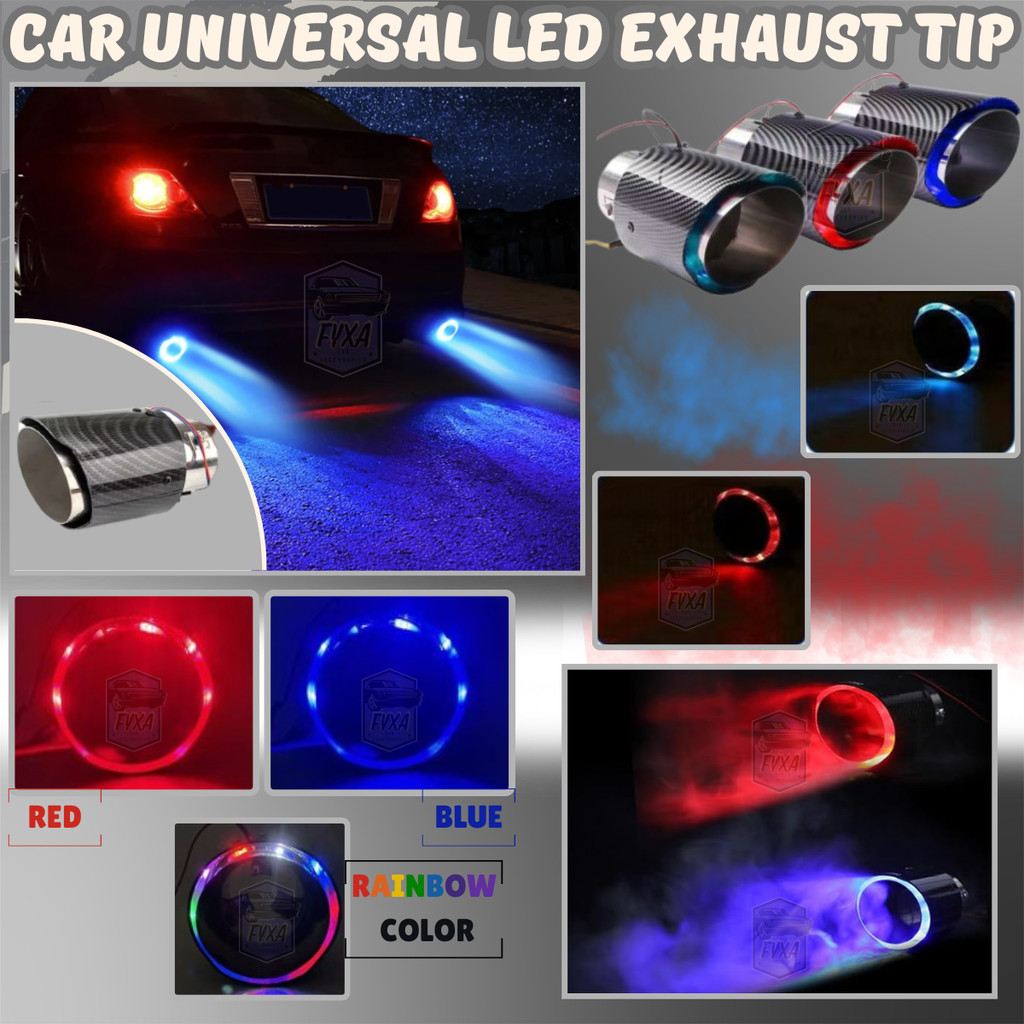 Exhaust Muffler Light Flaming Universal LED Tip Pipe carbon fibre ...