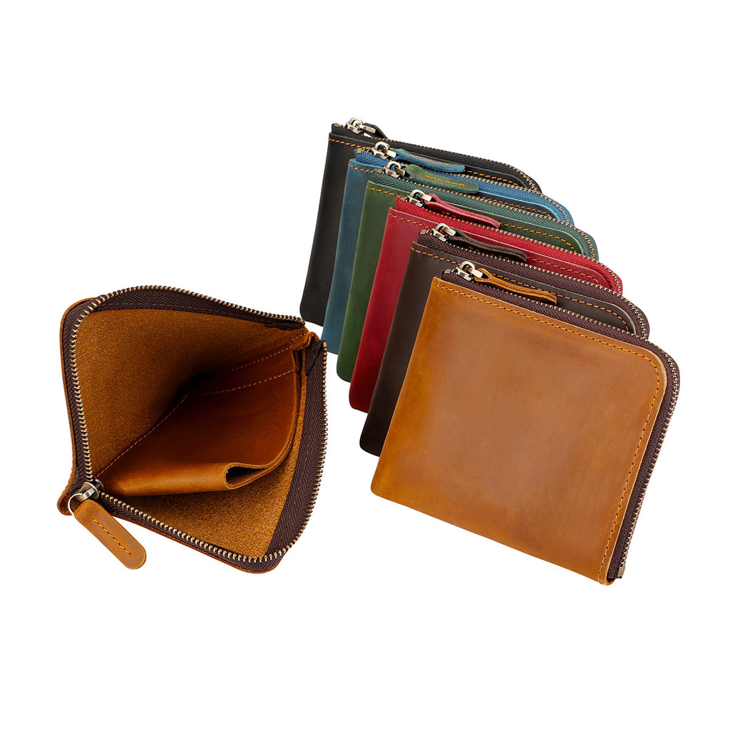 Men's Genuine Leather Wallet with Zipper Credit Card Holder Men's Coin ...