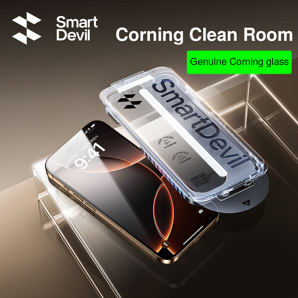 SmartDevil Quick Installation Black Edge Corning Tempered Glass For iPhone16 ProMax/16Pro/15/14 ...
