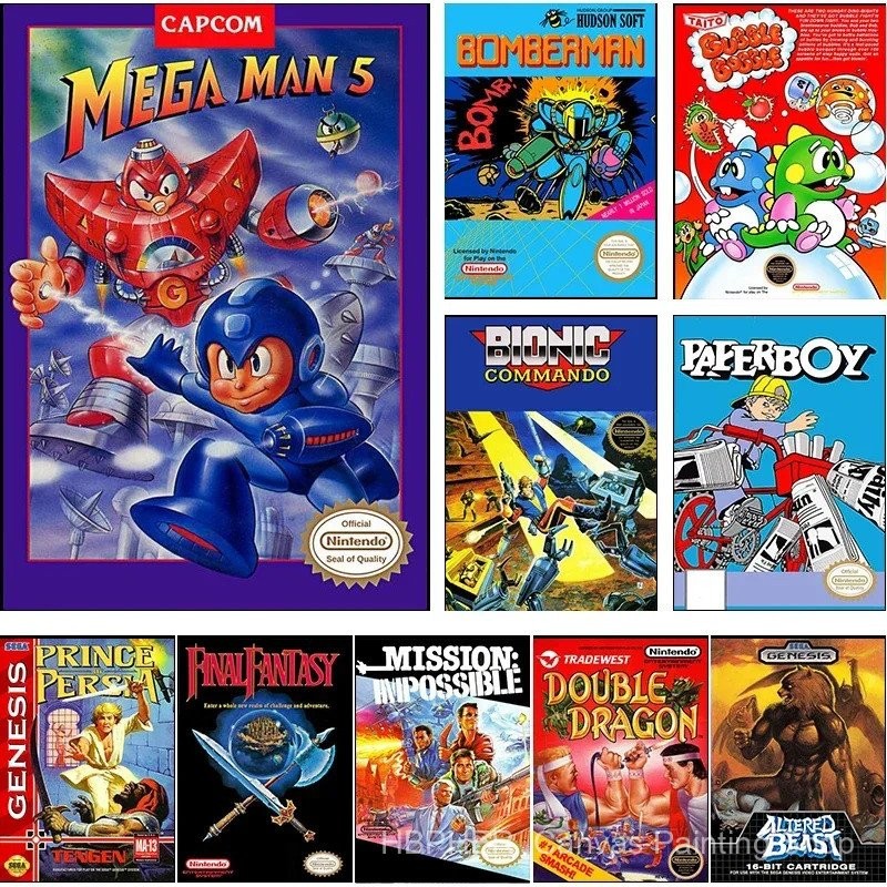 Mega Man Vintage Poster Retro Gaming Canvas Print Classic Video Game ...