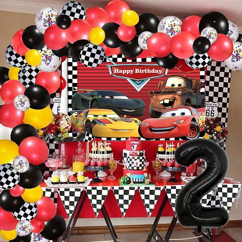 1Set Race Car Balloon Arch Kit with Red Black Yellow Balloons Checkered ...