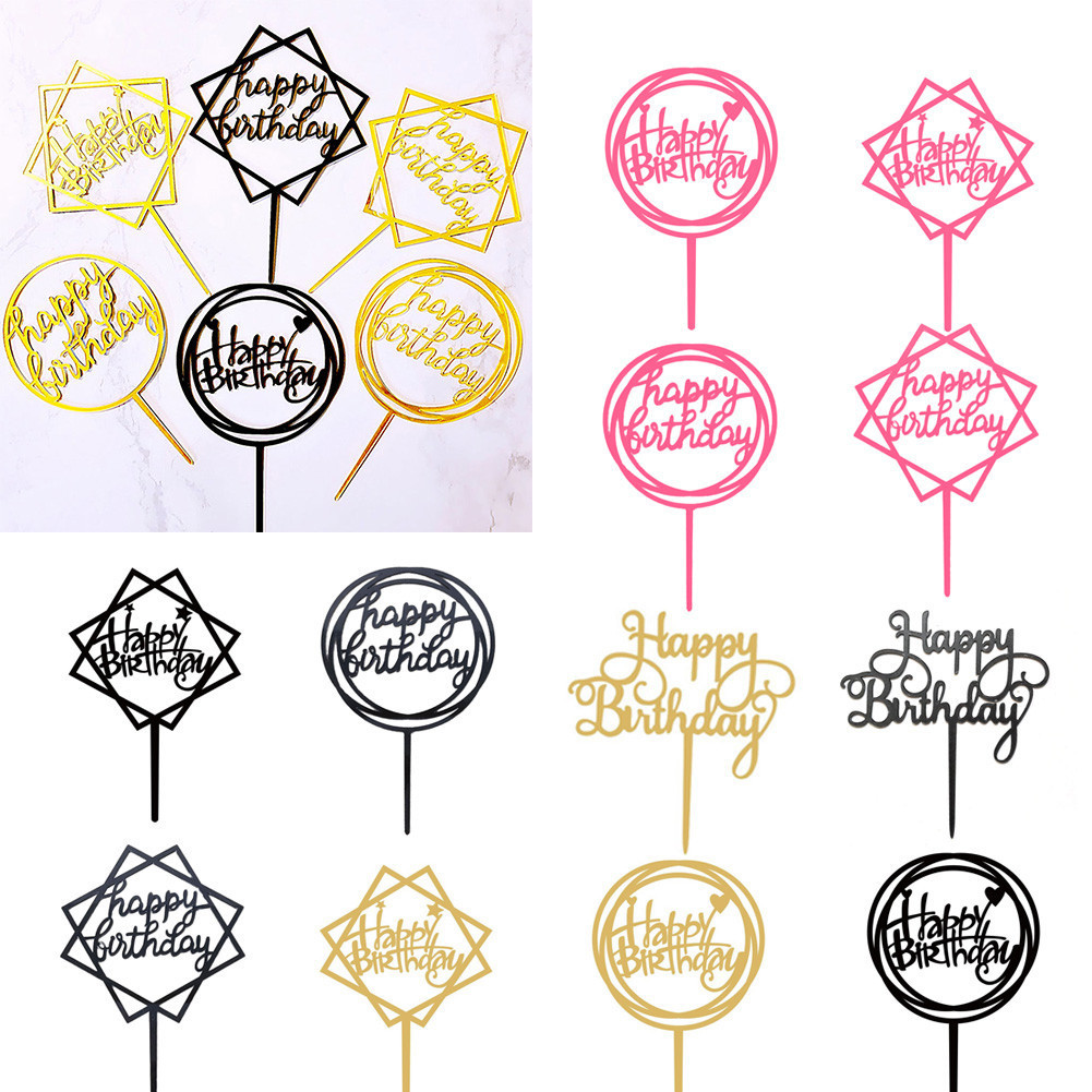 -10Pcs Mirror Gold Acrylic Cake Toppers Happy Birthday Cake Toppers ...