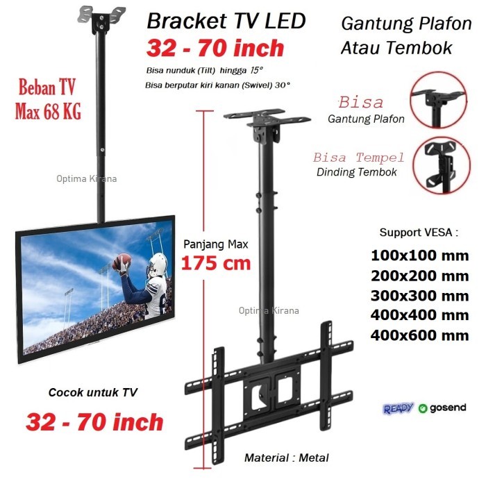 Tv Bracket 70 65 62 60 57 55 52 47 42 37 32 inch LED Wall or Ceiling ...