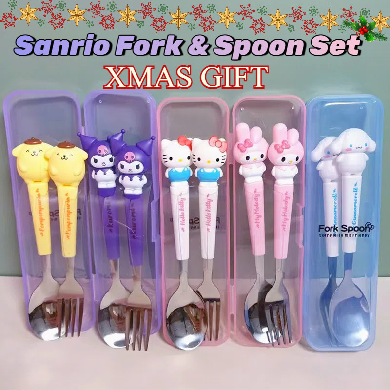 COD Kuromi Spoon & Fork Set Student Tableware Sanrio Things Spoon And Fork Set Gifts For Kids ...