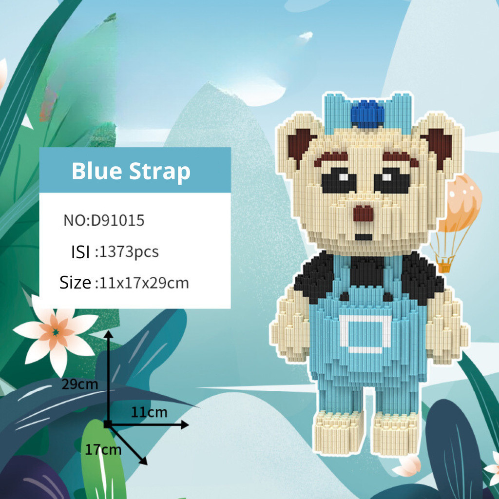 Nano Blocks Teddy Bear Blue Straps Series 3D Model Building Blocks Toys ...