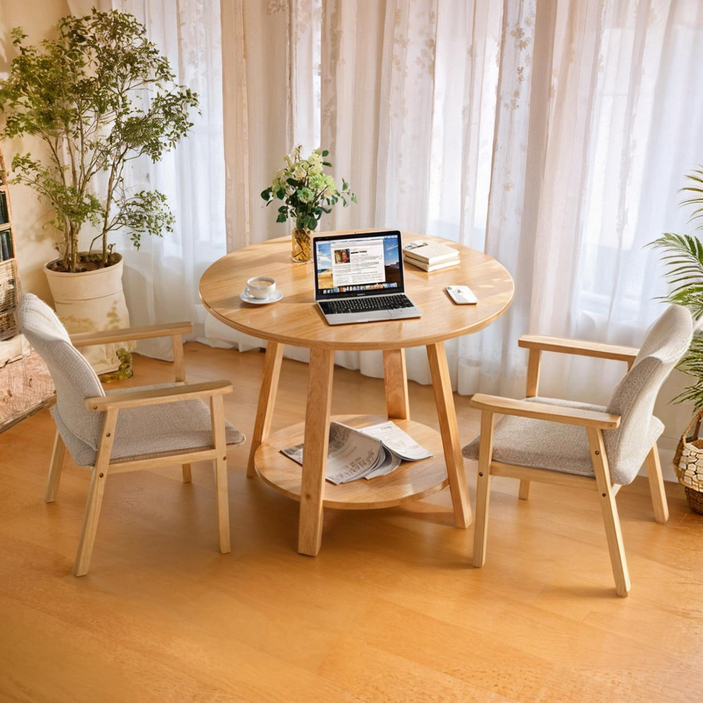 Solid Wood Leg Dining Table Round Table Household Balcony Table Cafe ...