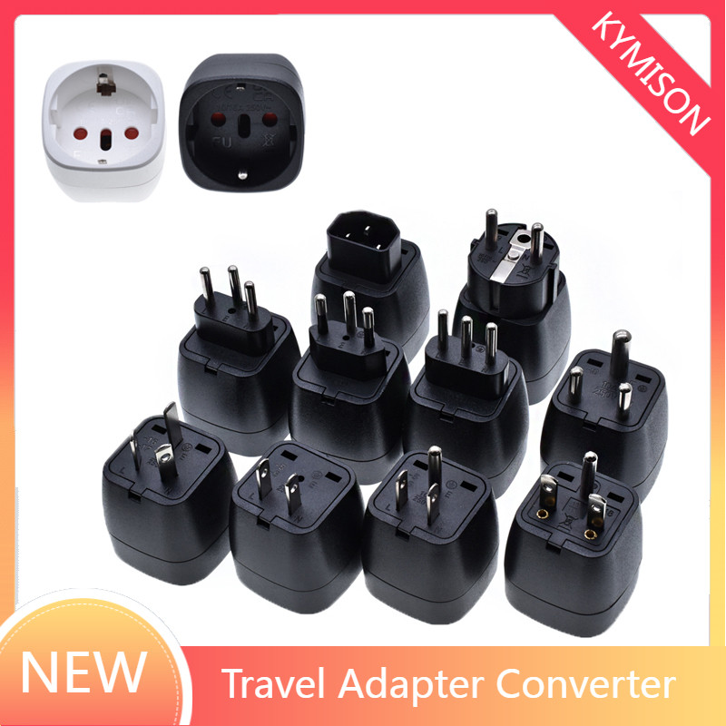 EU to UK AU US Swiss Italy Plug Adapter Schuko Type F Euro Round Pins ...