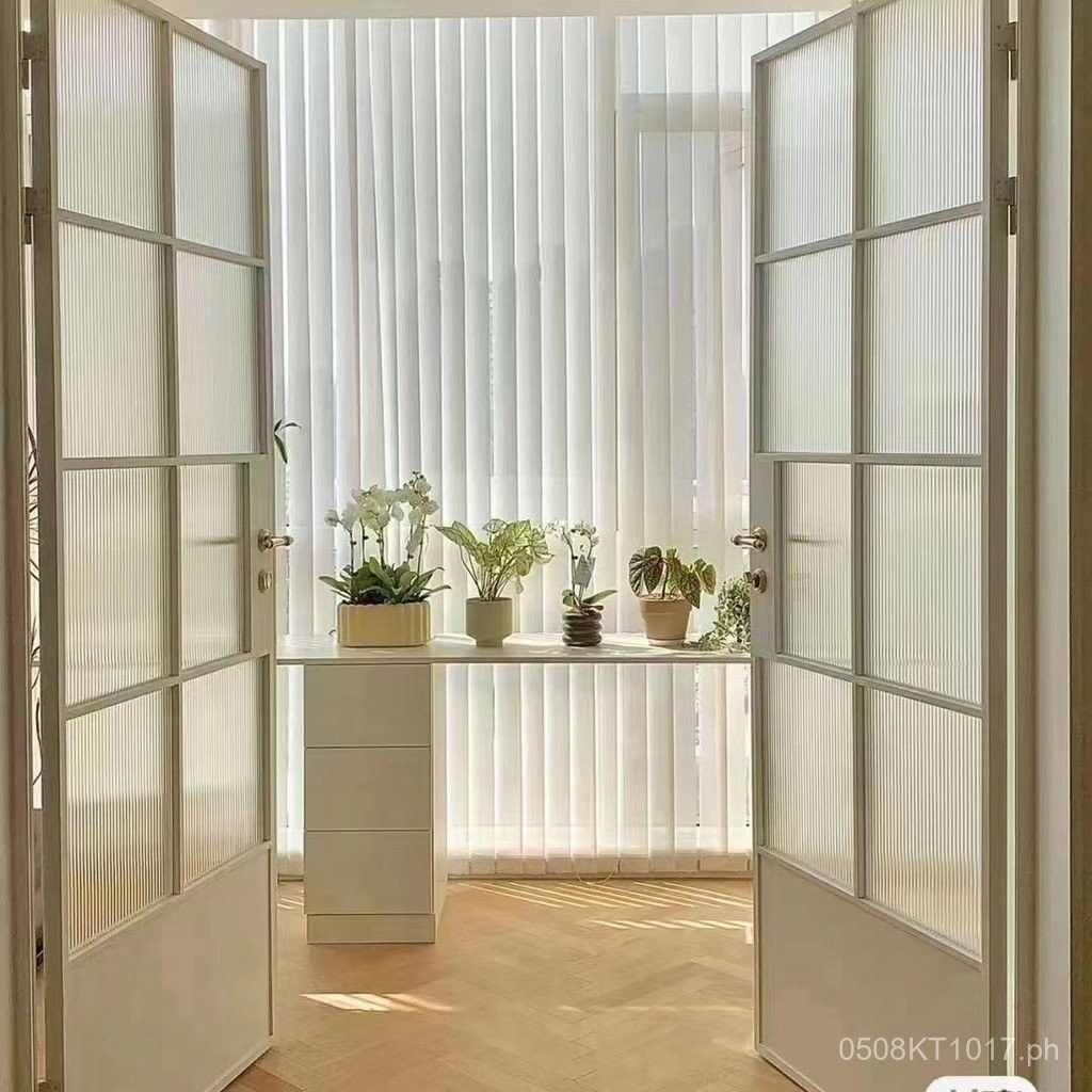 French Retro Sliding Door Water Pattern Tempered Glass Steel Window ...