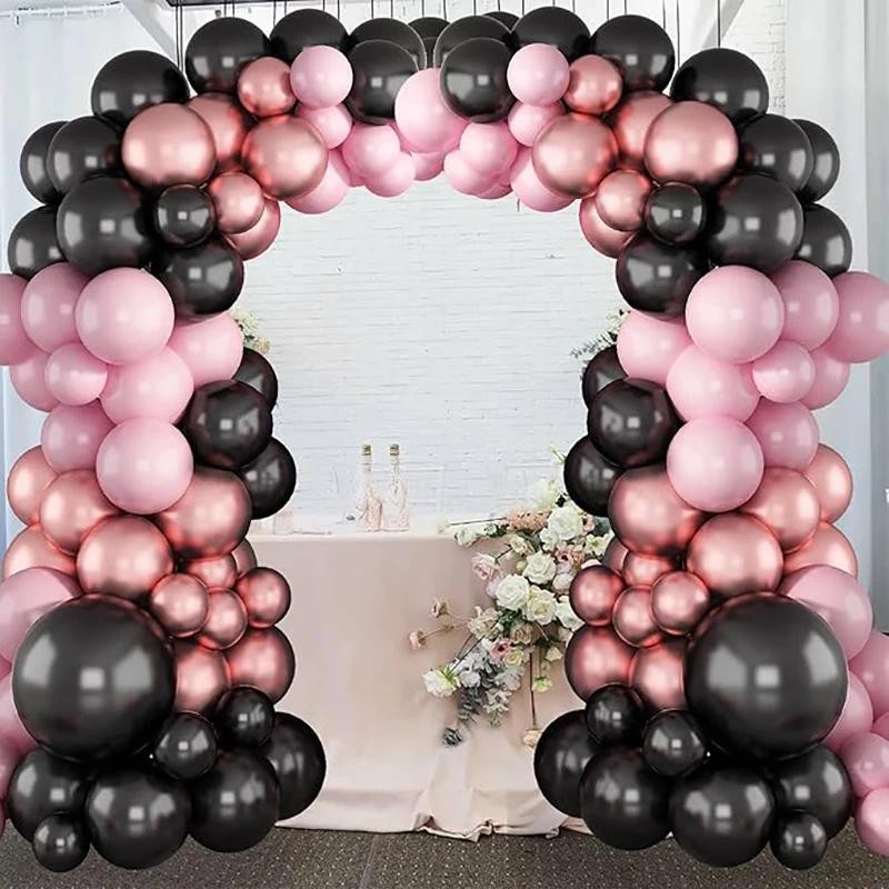 96pcs Black Pink Balloon Garland Metal Rose Gold Latex Balloons Arch ...