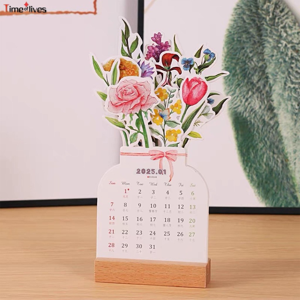 2025 Bloomy Flowers Desk Calendar Removable Vase Shaped Monthly Desk ...
