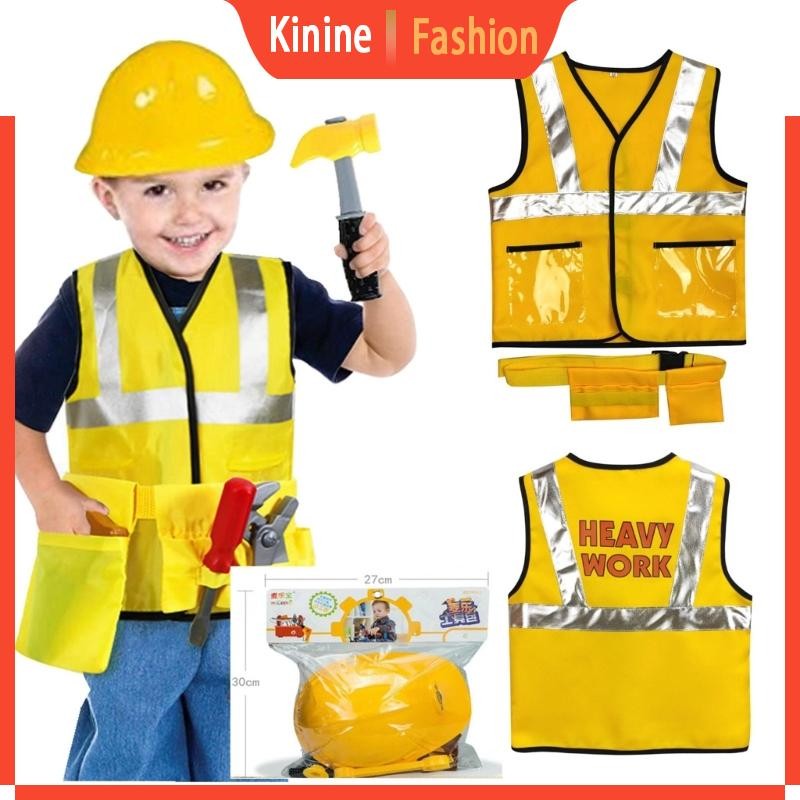 KIN Kids Construction Worker Vest Hat Belt Dress Up Halloween ...