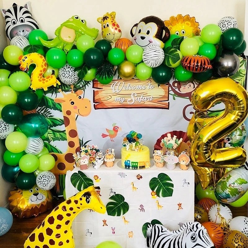 Jungle Safari Animal Balloon Garland Kit Green Latex Balloon for Wild ...
