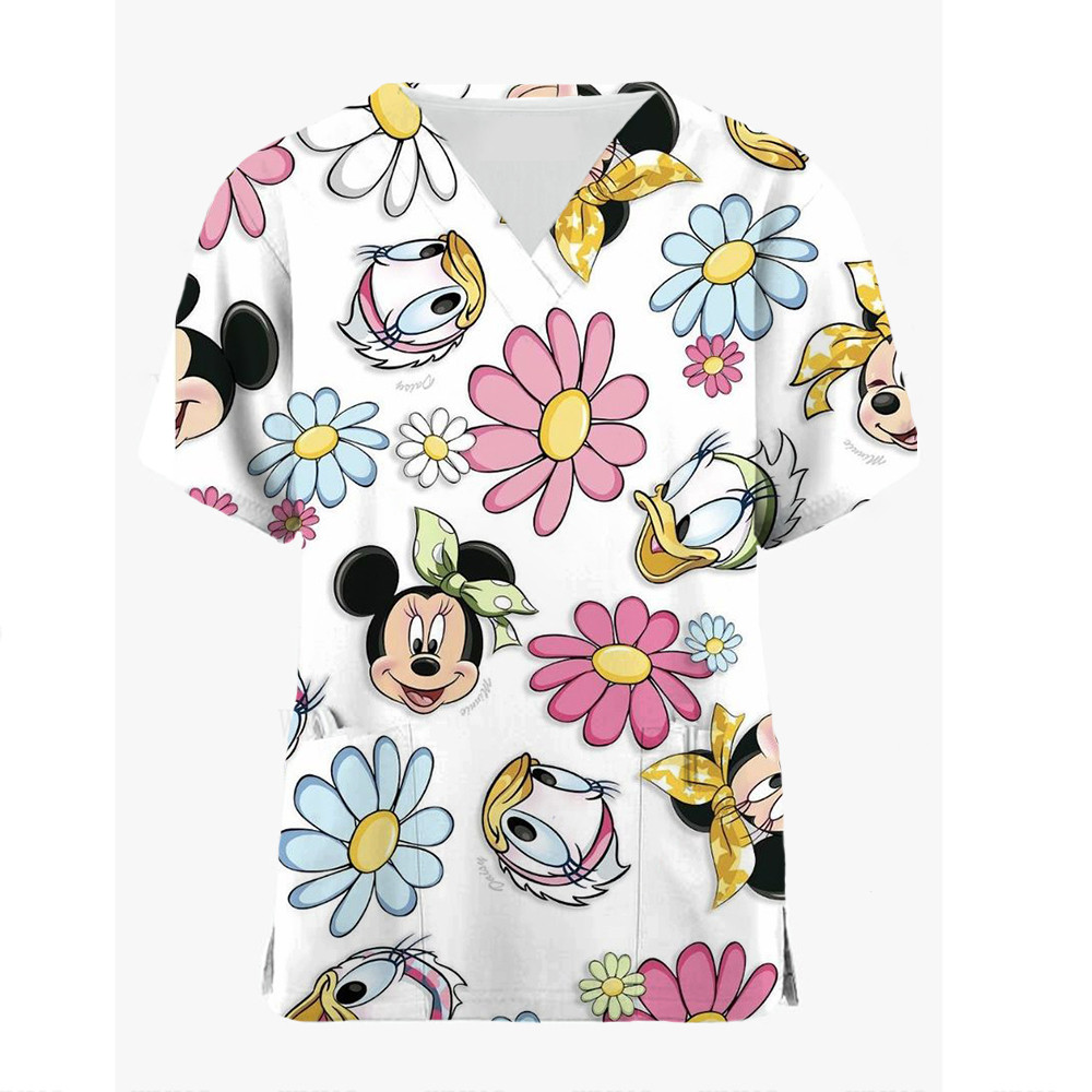 2024 Disney Uniform Women's Cartoon Stitch Print Nurse Work Shirt ...