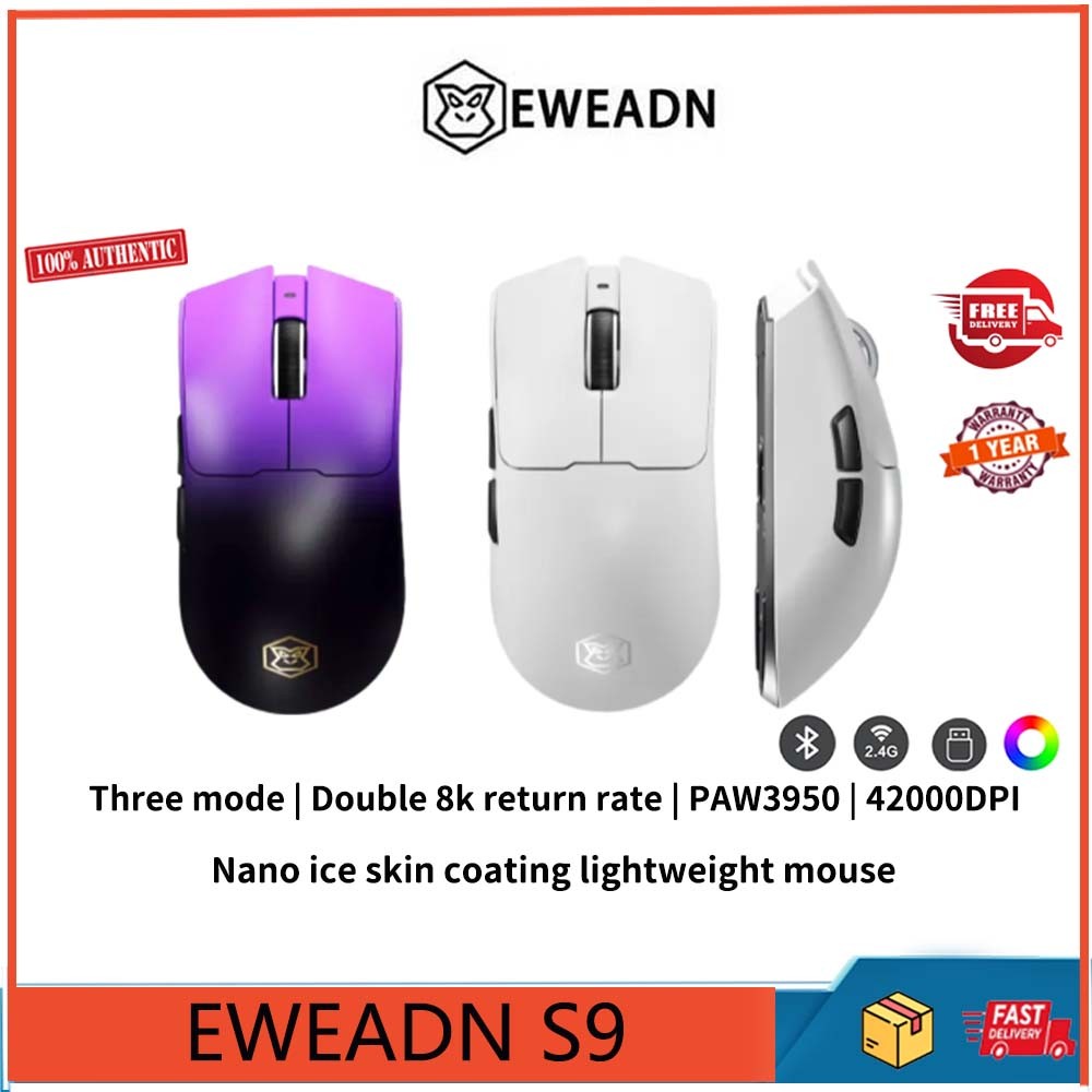 EWEADN S9 three mode wireless game mouse，supports double 8k return rate ...