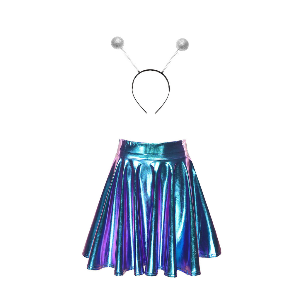 Women Outer Space Cutie Alien Cosplay Costume Shiny Metallic Flared ...