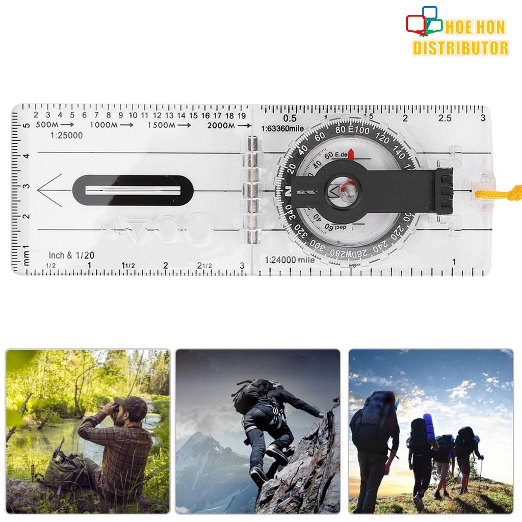 Liquid Filled Foldable Compass 50mm 360 Rotate Scale Ruler Lanyard ...