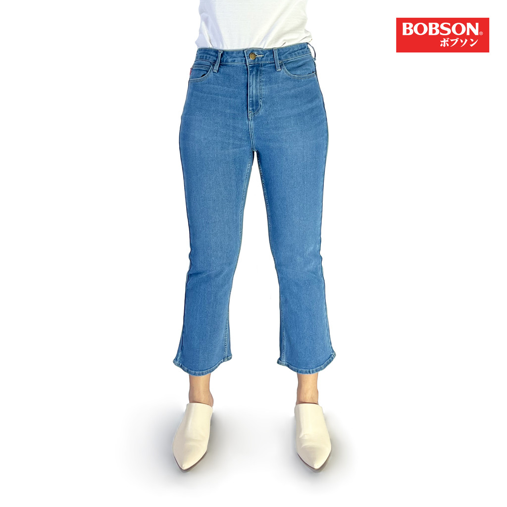 Bobson Japanese Ladies Basic Denim Pants Flared Jeans Mid Waist 173569 (Light Shade) | Shopee ...