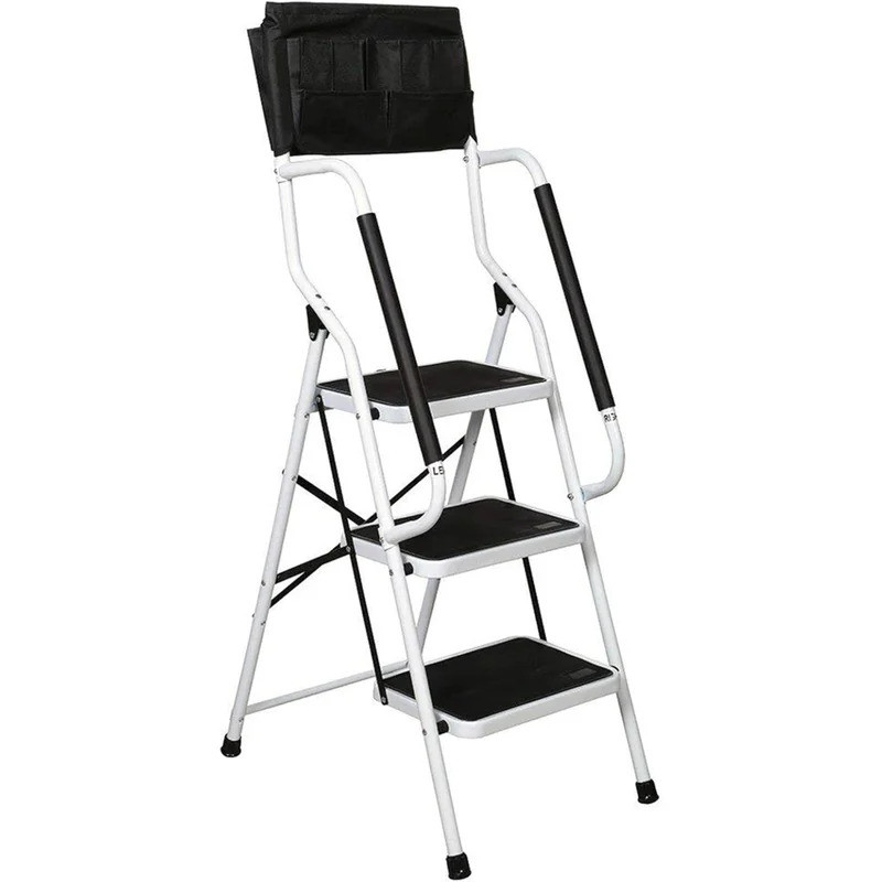 3 Step Ladder with Handrails 500 lb Capacity Step Stool Folding Ladders ...