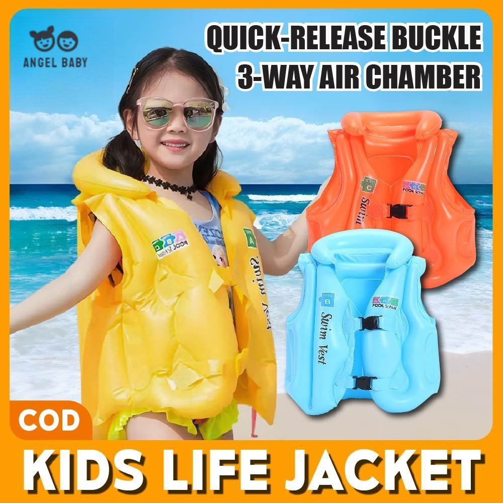 Kids Swimming Life Vest Jacket Inflatable Swimsuit Floatable Swim Pool ...