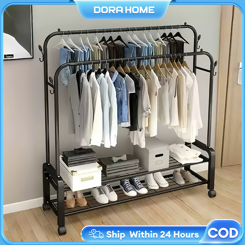 Dora Clothes Rack Floor-standing Drying Clothing Rack With Wheels Anti-Rust Coating Garment Rack ...