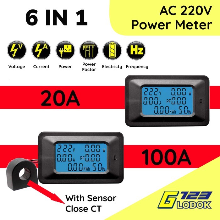 Watt KWH Meter Power Monitor LCD Digital Power 20A 100A Watt Ampere ...
