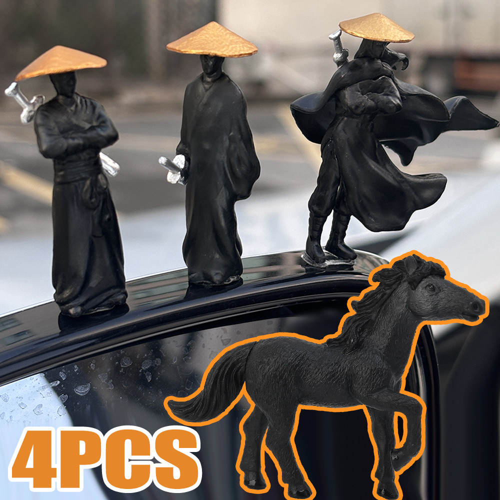 4pcs Miniatures Cool Kung Fu Swordsman Figure Black Chinese Knight ...