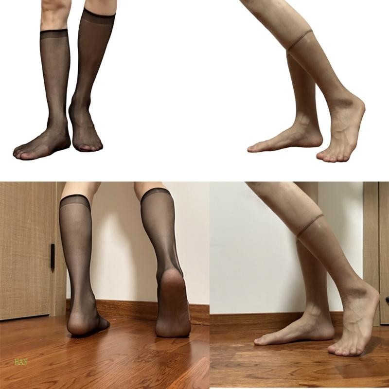 HAN Men Sheer Knee Socks Long Over the Calf Dress or Work Socks Nylon ...