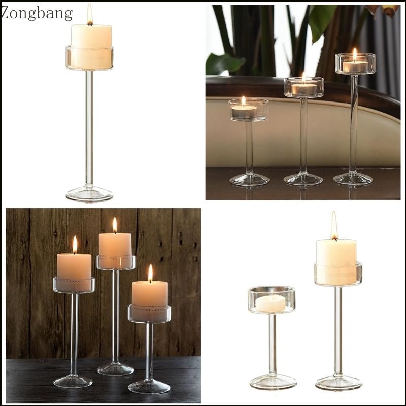 Zong Glass Tealight Holder with Long Stem Clear Stand Centerpiece ...