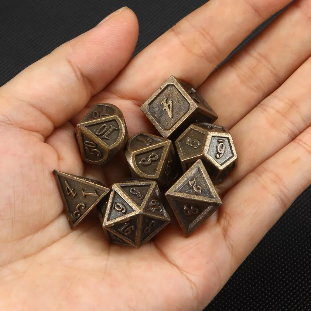 7PCS Metal Polyhedral Dice Bronze DND Game Dice for RPG Dungeons and ...