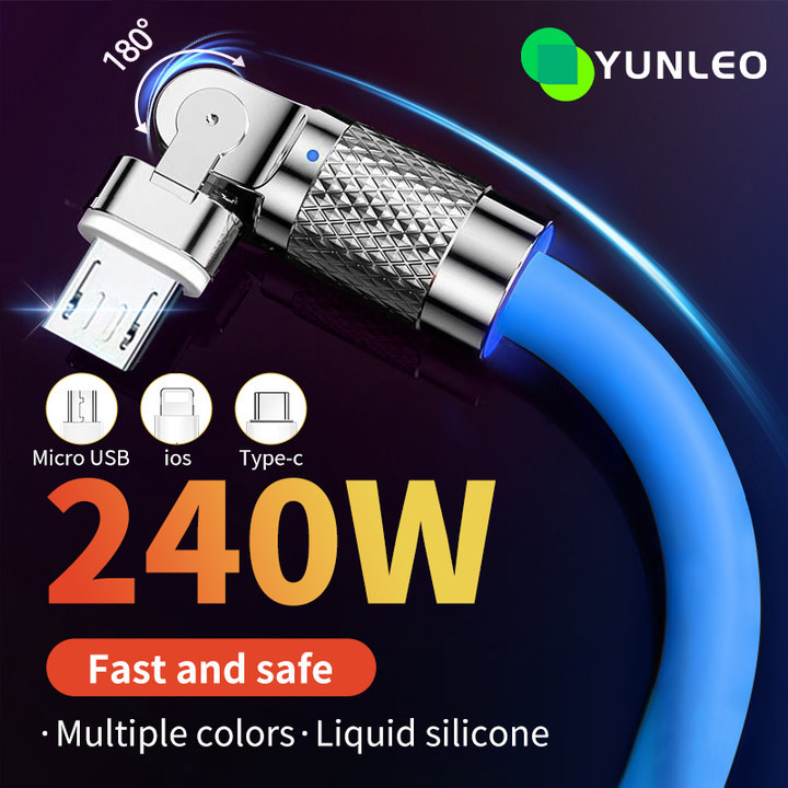 120W Liquid Silicone Super Fast Charging Cable 180° Rotatable Data ...