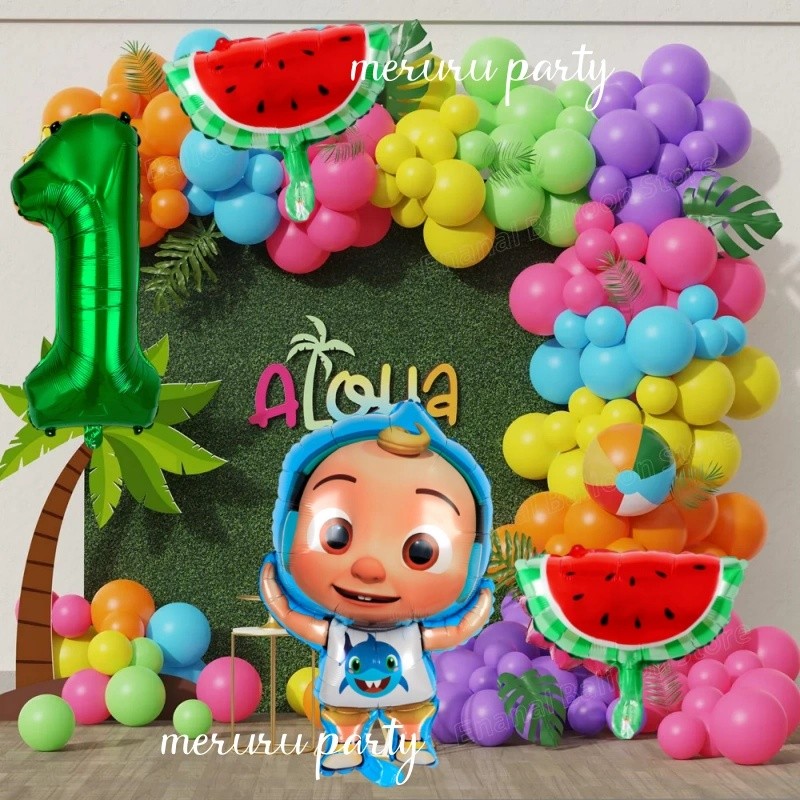 Cocomelon Theme Balloon Garland Set Watermelon Fruit Cartoon Jojo Foil ...