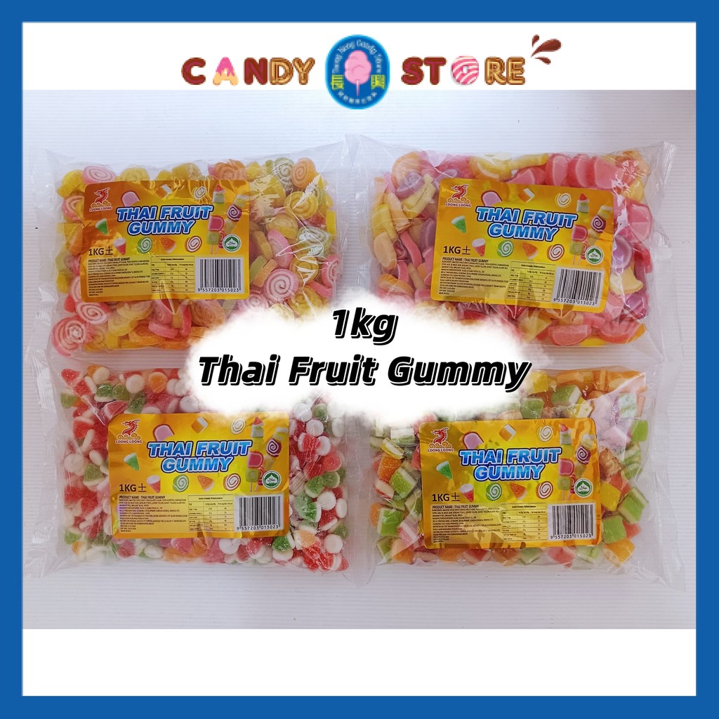 1kg THAI FRUIT GUMMY CANDY Cone/Cube/Roll/Melon (HALAL) | Shopee ...