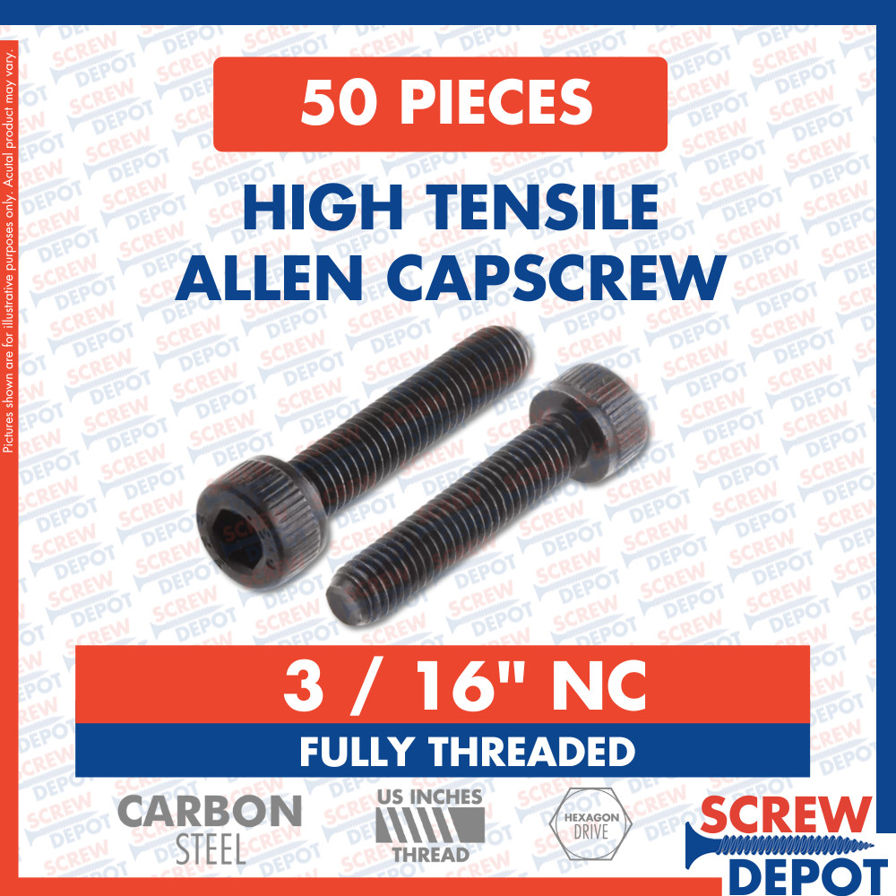50PCS 3/16" x 3/8" ~ 1 1/2" FULL THREAD Hitensile Allen Capscrew / HT ...