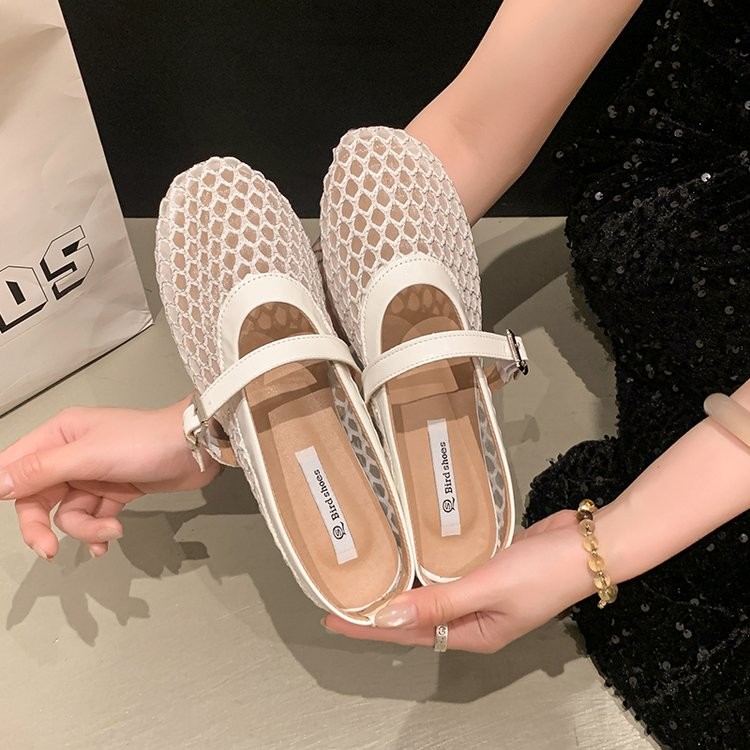 Closed Toe Flat-Heeled Slippers Women's Slip-on plus Size Mesh | Shopee ...