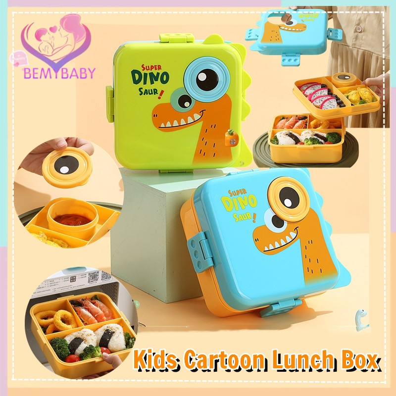 Kids Cartoon Dinosaur Lunch Box Double Layered Divided Set Student ...