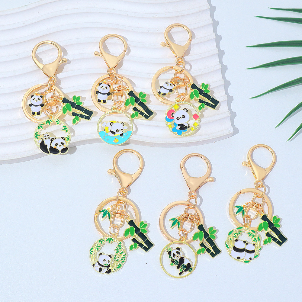 Cartoon Panda Metal Keychains Fashion Bamboo Animal Keyring Car Key ...