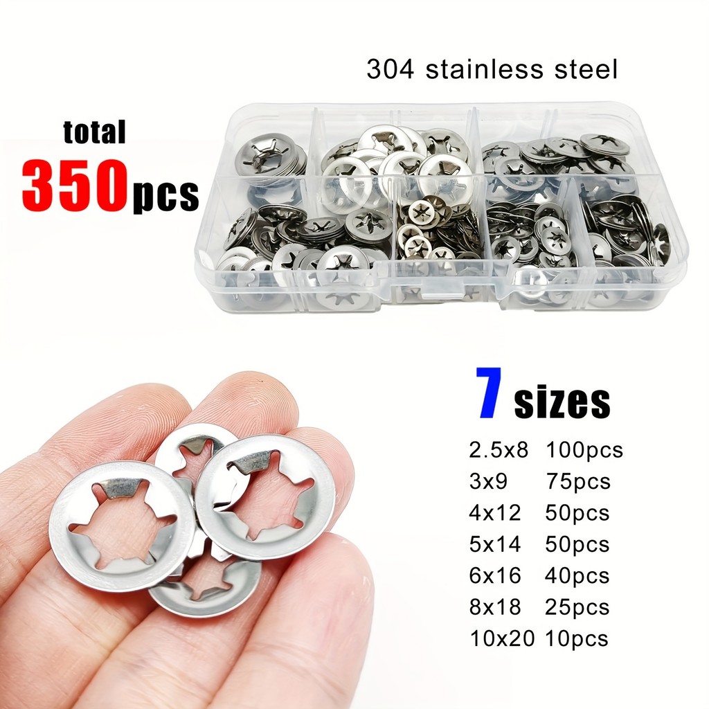350 Pieces External Elastic Retaining Ring Self-Locking Fixing Clip ...