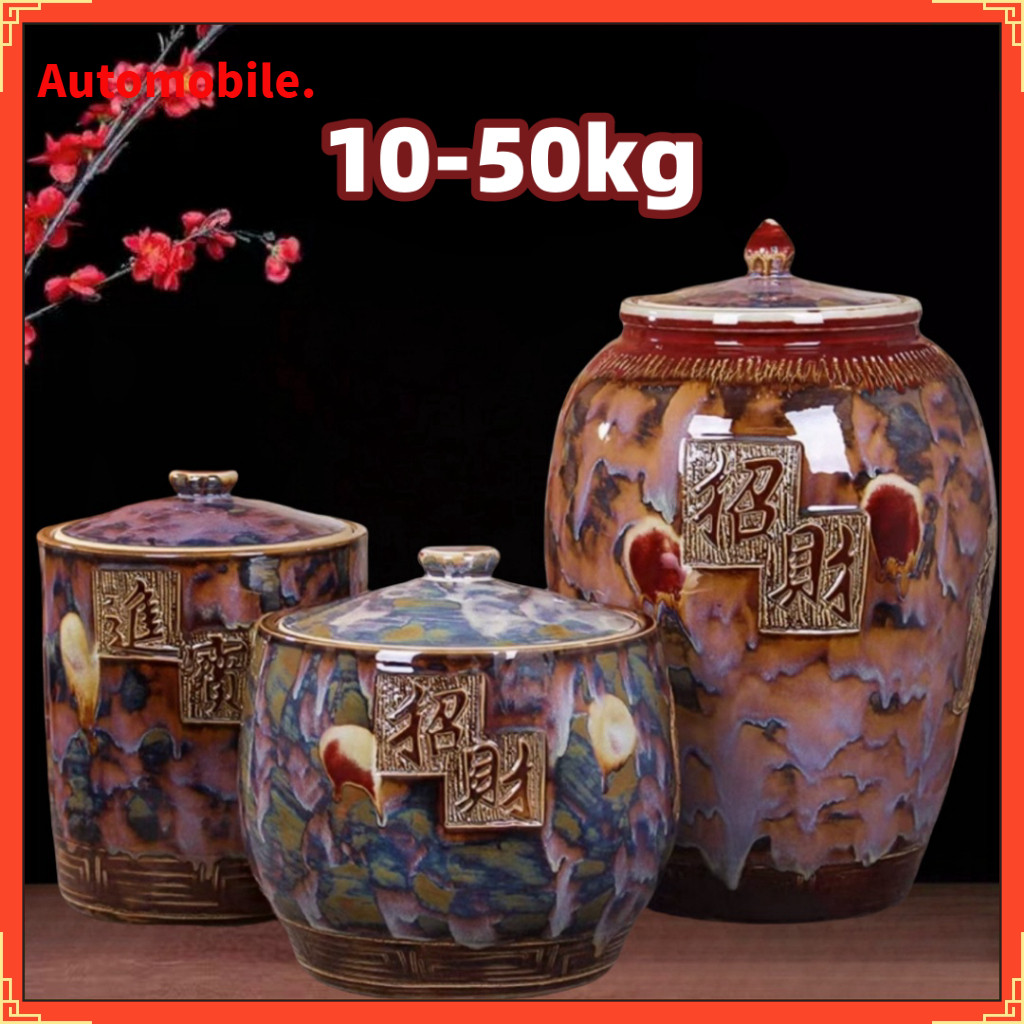 rice dispenser 50kg ceramic jar with cover rice storage container 10kg ...