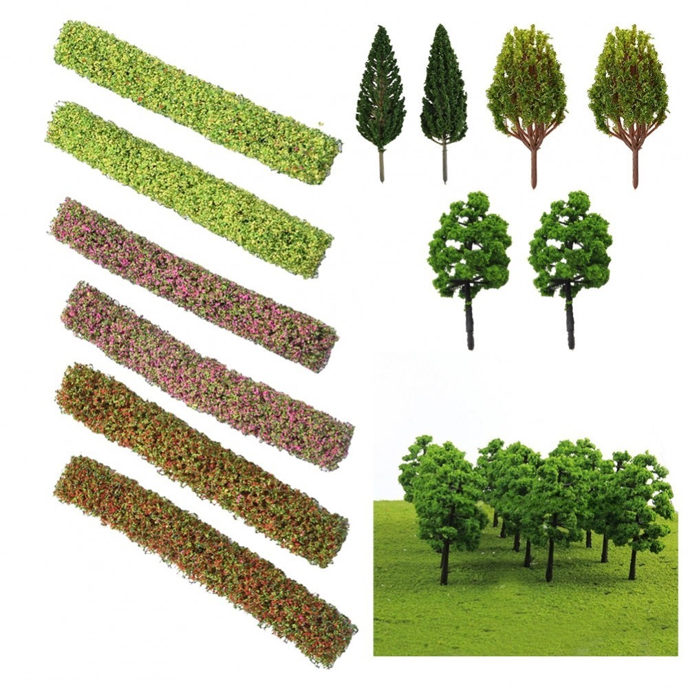 9Pcs Miniature Shrub Strips & 6Pcs Model Trees for Realistic Diorama ...