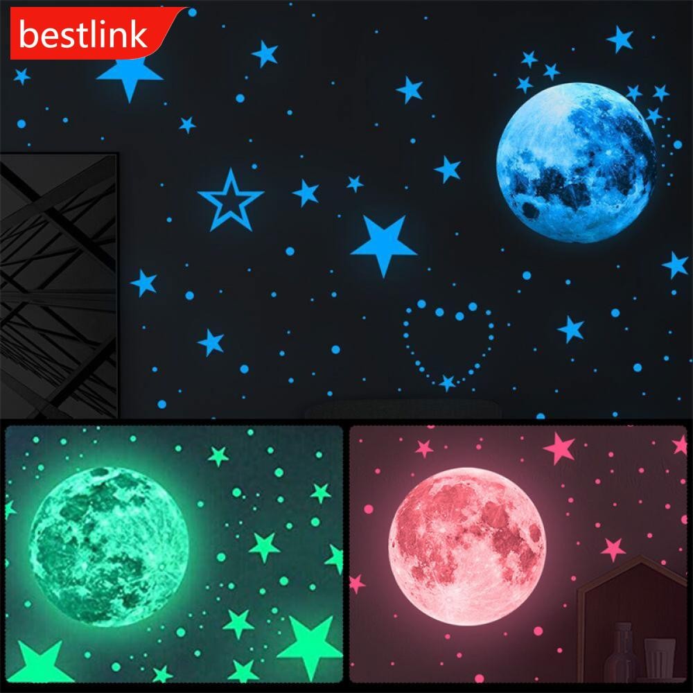 BESTLINK 8/10/12/20cm Luminous Colorful Moon Wall Stickers Glow In The ...