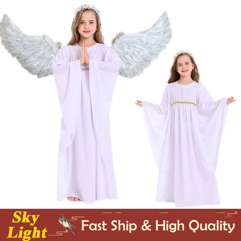 Greek Goddess Angel Cosplay Costume For Girls Traditional Ancient White ...